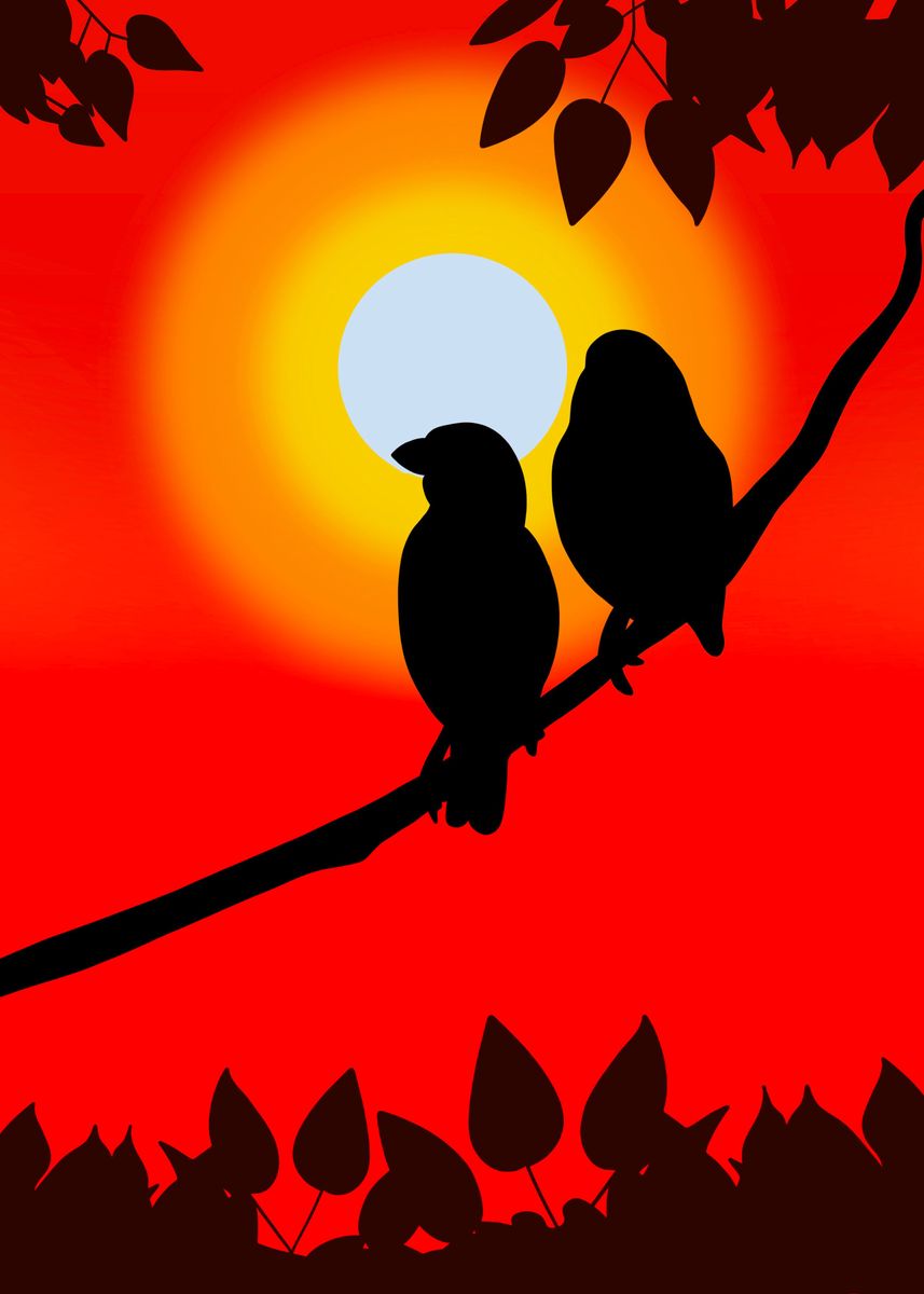 'Couple bird on sunset view' Poster, picture, metal print, paint by 4 ...