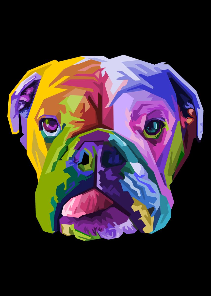 'Colorful English bulldog' Poster, picture, metal print, paint by Le ...