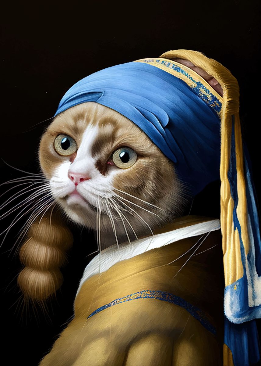 'Funny Cat Vintage Painting' Poster, picture, metal print, paint by Neo ...