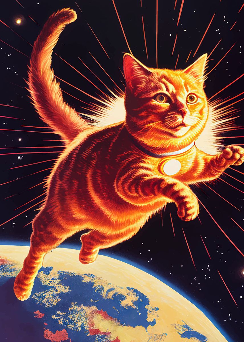 'Space Cat Jumping' Poster, picture, metal print, paint by Neo Design ...