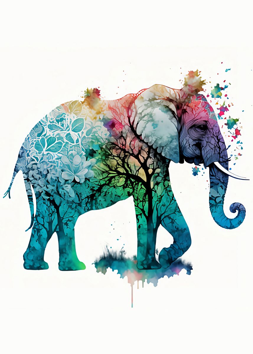 'Colourful Elephant' Poster, picture, metal print, paint by Wolf Design ...