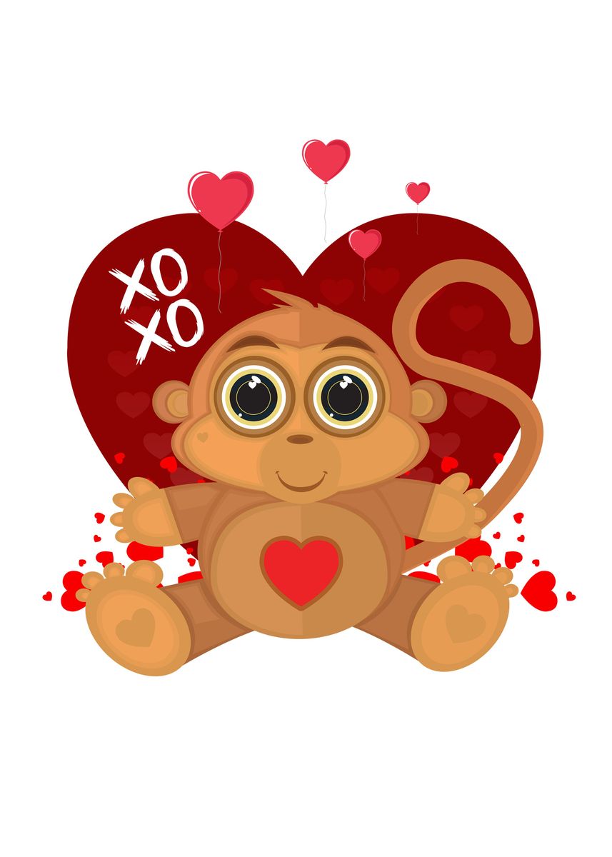 'Valentines Day Monkey' Poster, picture, metal print, paint by ...