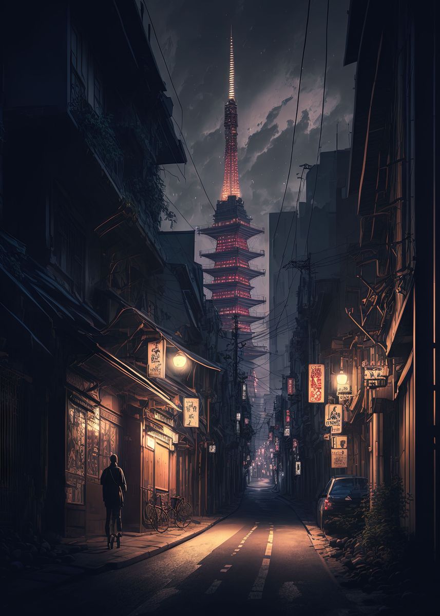 'Stylized Tokyo' Poster, picture, metal print, paint by Beneveri | Displate