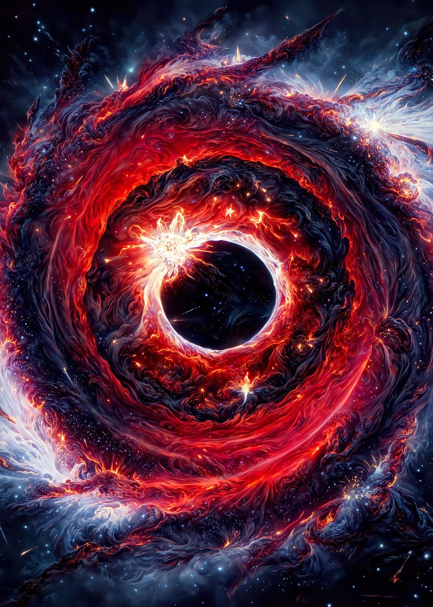 'Red Space Hole' Poster, picture, metal print, paint by DVArt | Displate