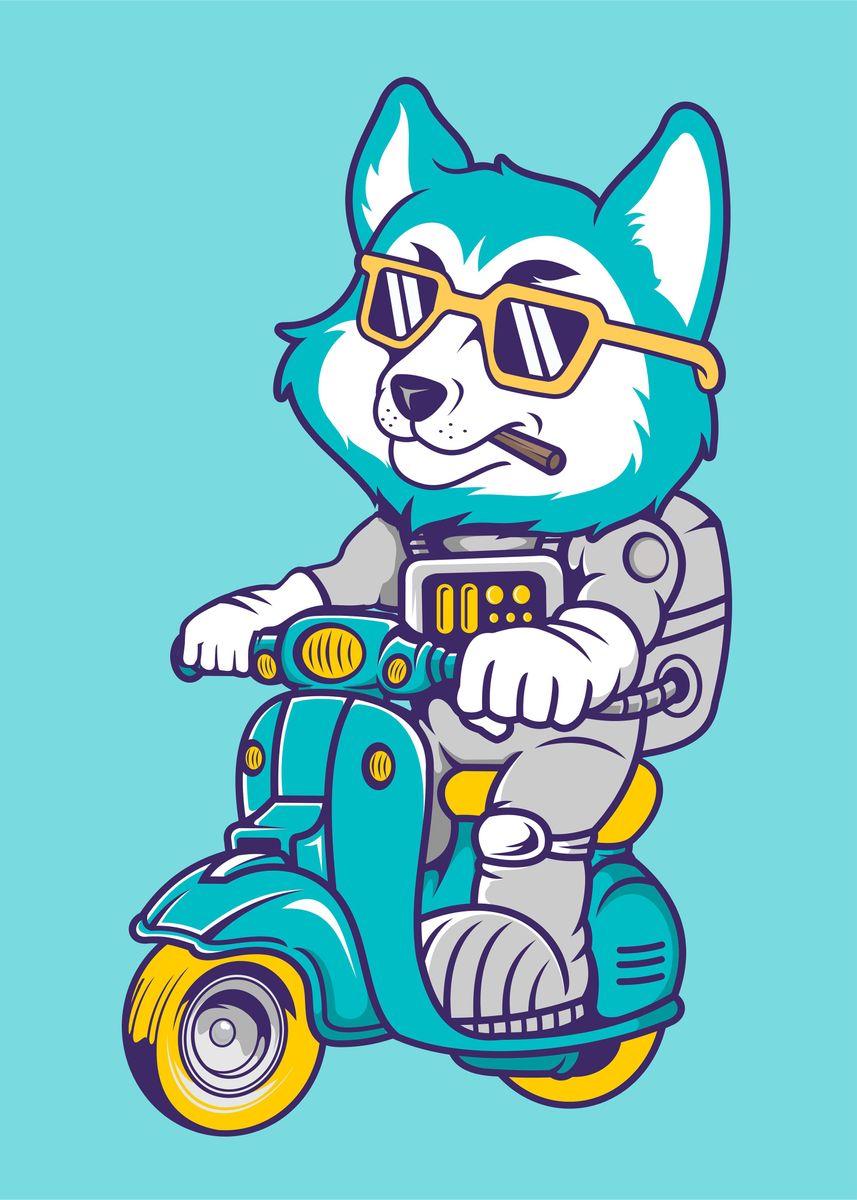 'fox astronaut scooter hand' Poster, picture, metal print, paint by ...