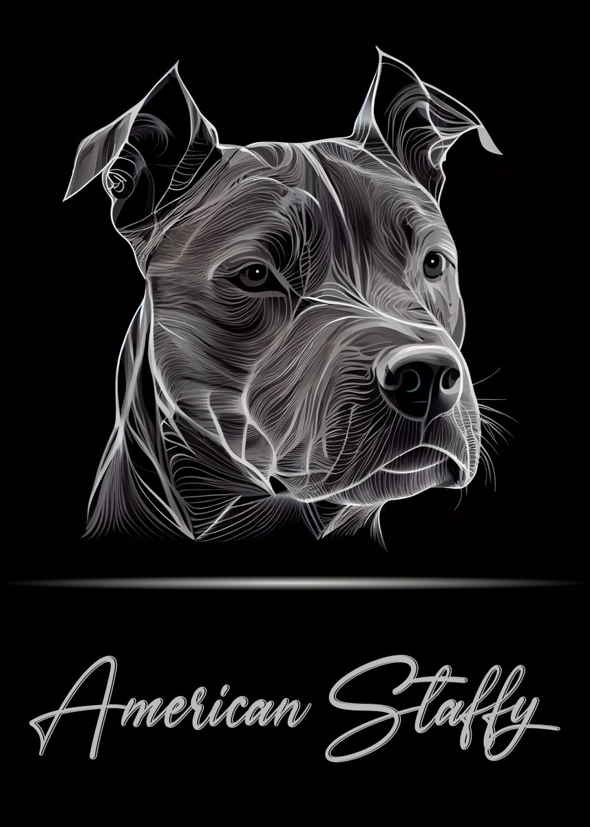 'American Staffy' Poster, picture, metal print, paint by Artistic Paradigms | Displate