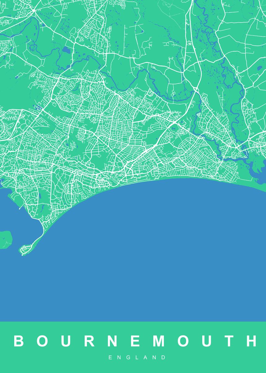 'Map BOURNEMOUTH ENGLAND' Poster, picture, metal print, paint by ...