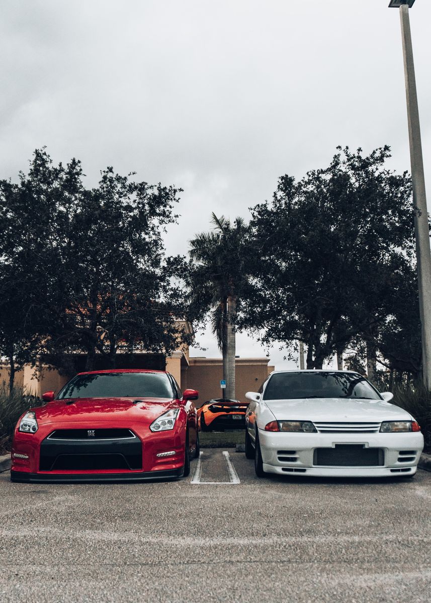 'red and white nissan' Poster, picture, metal print, paint by Auto ...