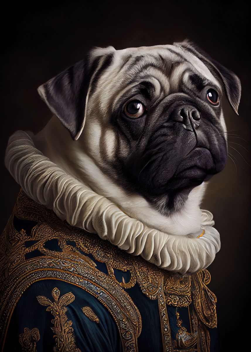 'Pug Portrait Royal' Poster, picture, metal print, paint by Swan Dee ...