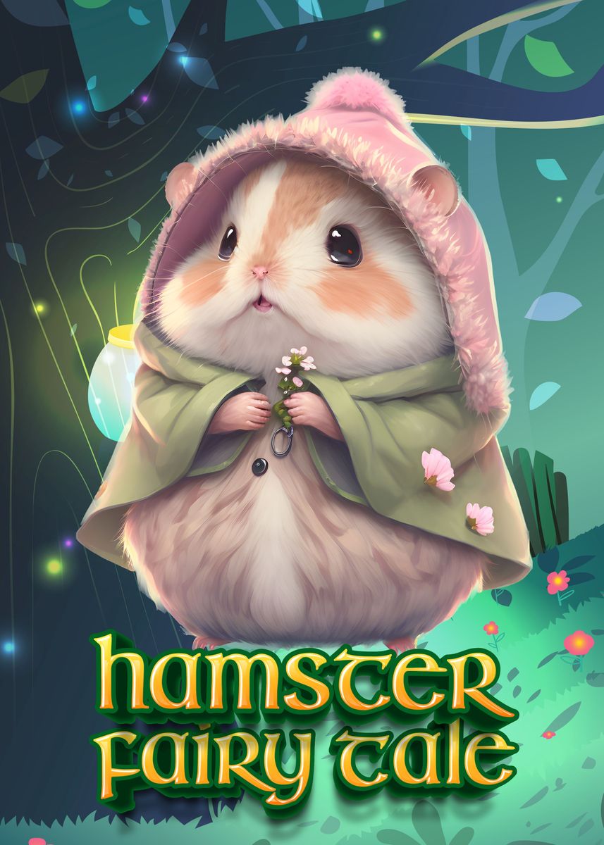 'fantasy hamster with flowe' Poster, picture, metal print, paint by ...