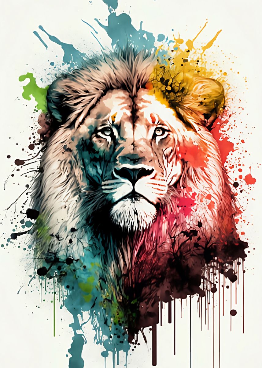 'Colourful Lion' Poster, picture, metal print, paint by Wolf Design ...