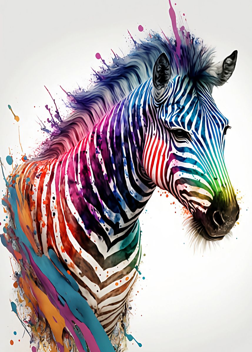 'Colourful Zebra' Poster, picture, metal print, paint by Wolf Design ...