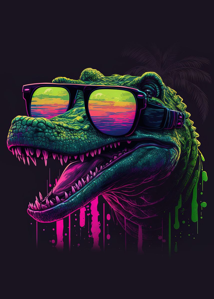 'Retro Dino' Poster, picture, metal print, paint by Atif Aziz | Displate