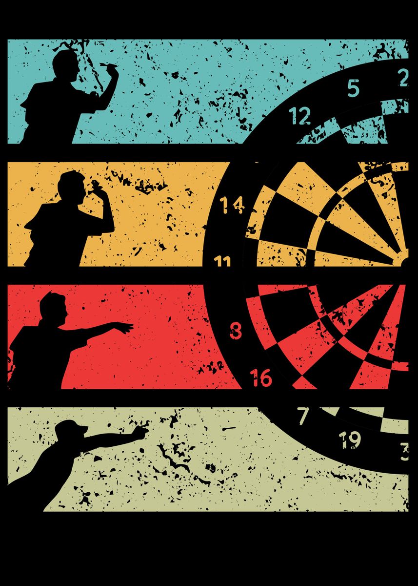'Dart player with dartboard' Poster, picture, metal print, paint by ...