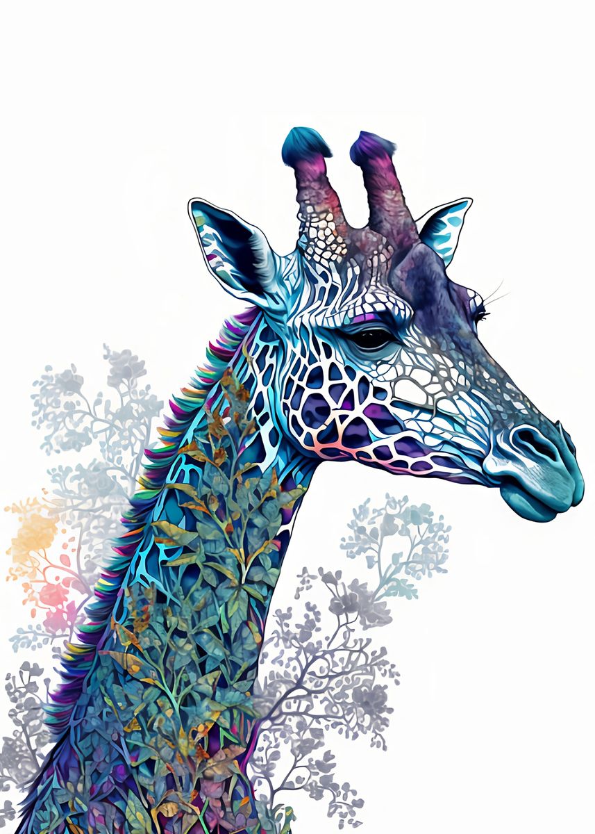 'Colourful Giraffe' Poster, picture, metal print, paint by Wolf Design ...