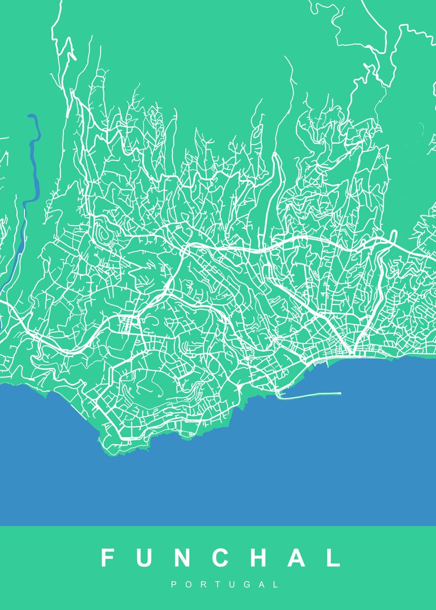 'Map FUNCHAL PORTUGAL' Poster, picture, metal print, paint by UrbanMaps ...