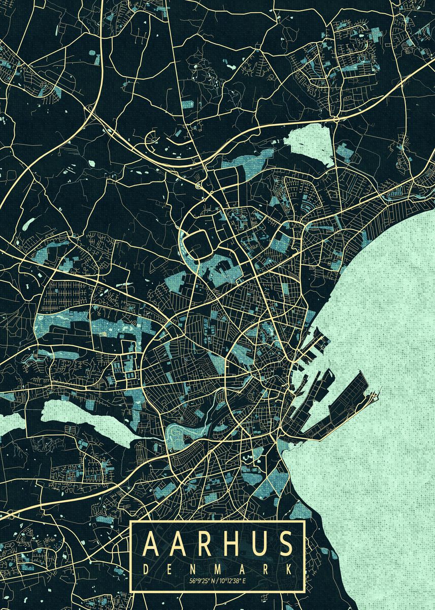 'Aarhus City Map Summer' Poster, picture, metal print, paint by deMAP ...