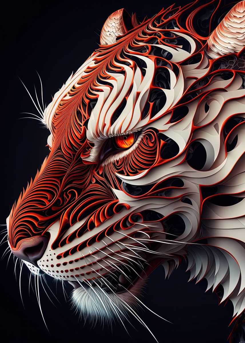 'Fractal Tiger Red White' Poster, picture, metal print, paint by Atif ...