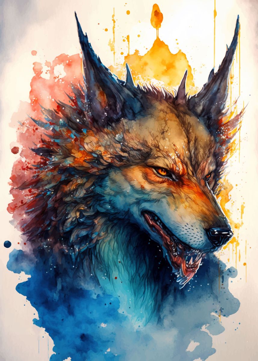 'Fenrir Wolf Ragnarok' Poster, picture, metal print, paint by P | Displate