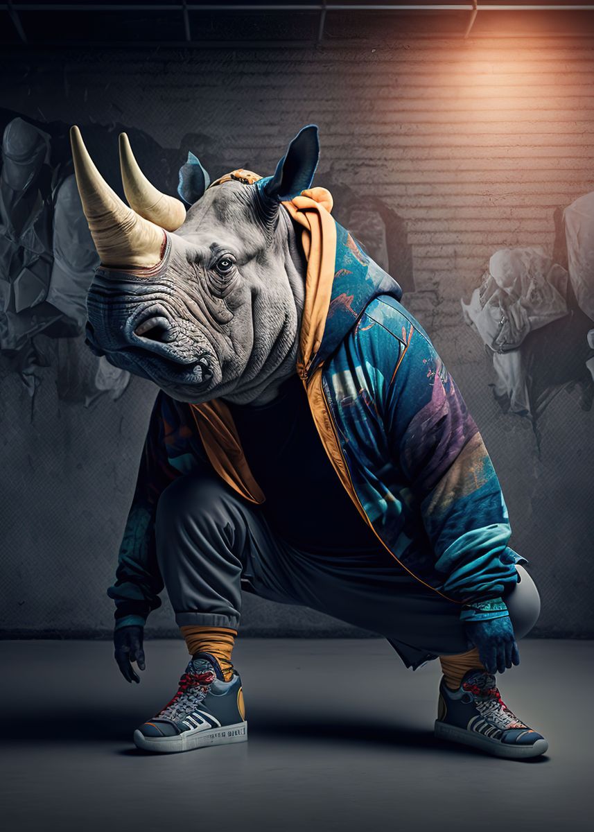 'Rhino Dancer' Poster, picture, metal print, paint by Gil Finkelstein ...