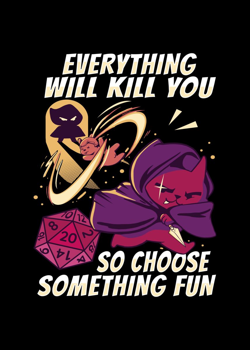 'D20 Cat Design RPG Gamer' Poster, picture, metal print, paint by ...