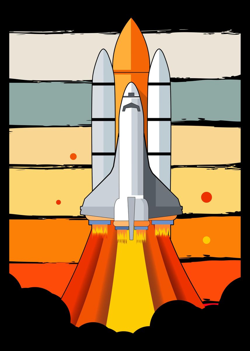 'Retro Space Rocket' Poster, picture, metal print, paint by ...