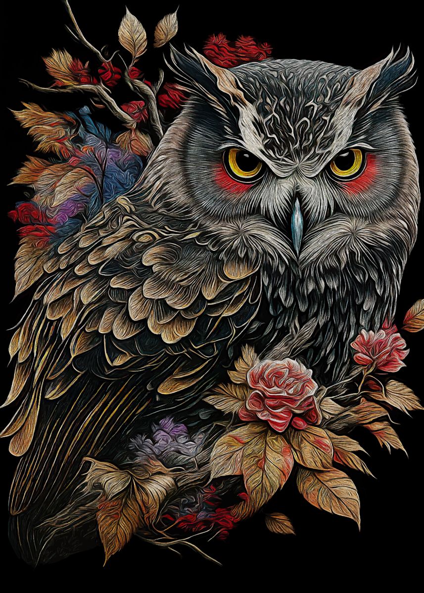 'Owl in Japanese art' Poster by MasterHead | Displate