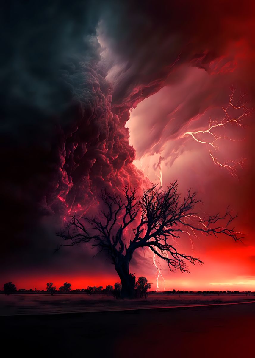 'Red apocalypse storm' Poster, picture, metal print, paint by Sigma Rat ...