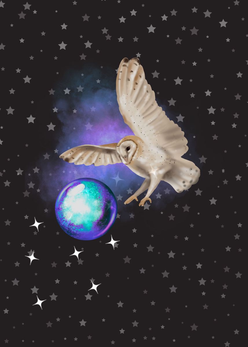 'owl space star galaxy' Poster, picture, metal print, paint by noer ...