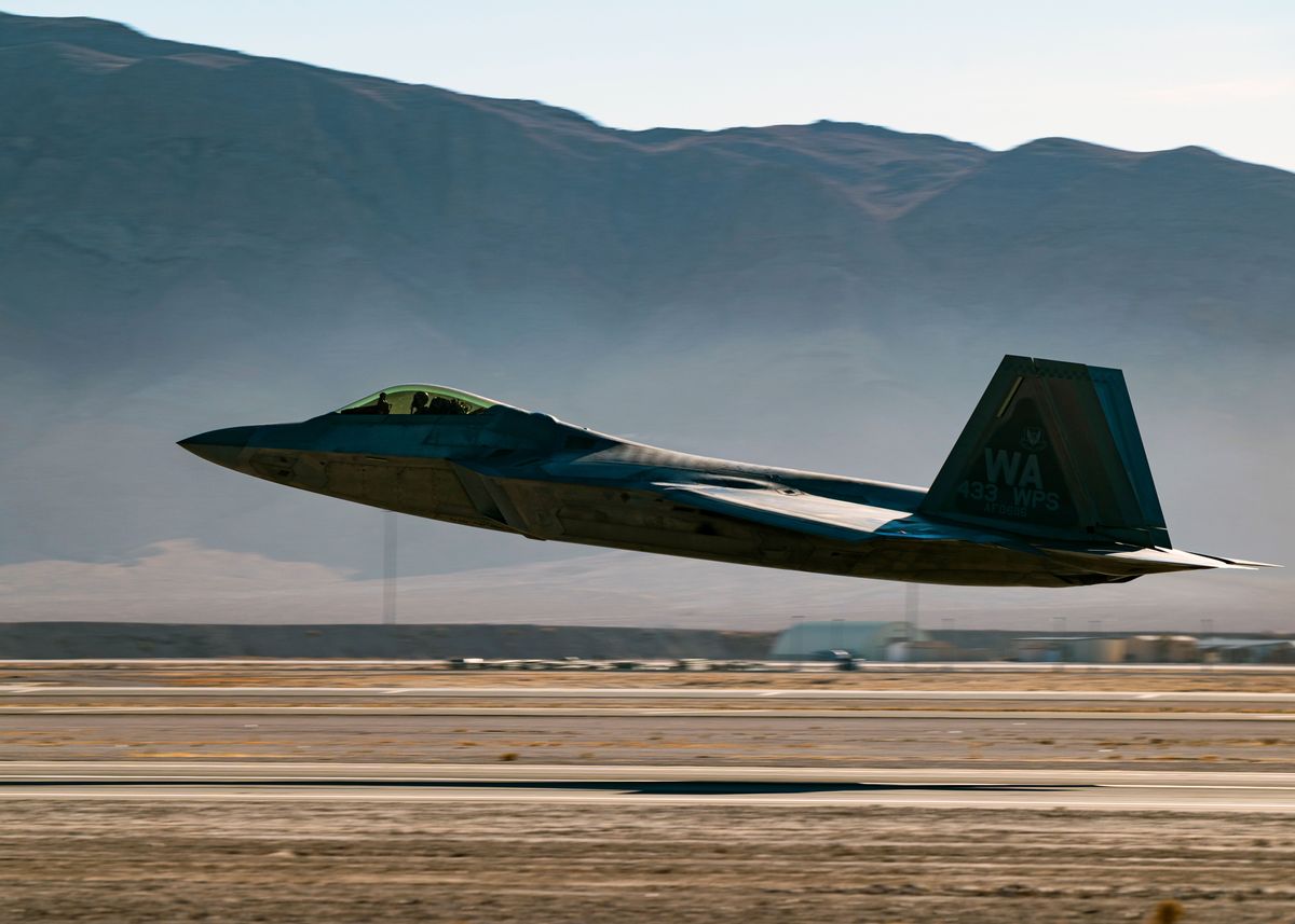 'F22 taking off' Poster by Galaxy Images | Displate