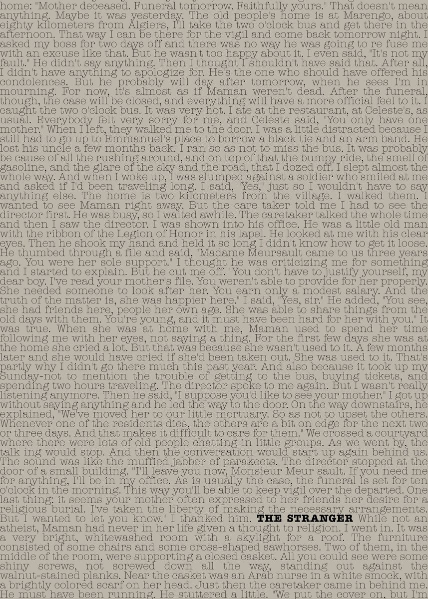 'The Stranger Book Text' Poster, picture, metal print, paint by Design ...