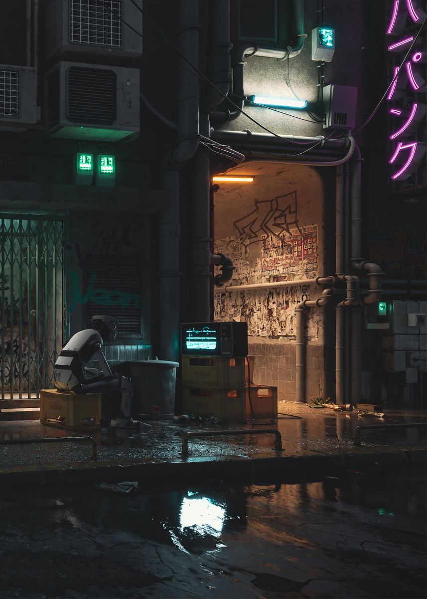 'Cyberpunk Alleyway' Poster, picture, metal print, paint by Toshe ...