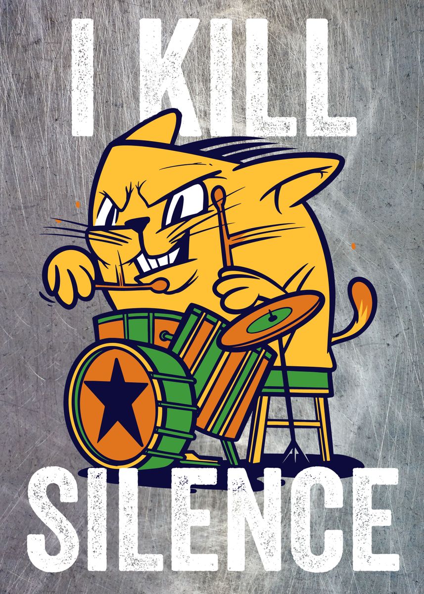 'I KILL SILENCE ANGRY CAT' Poster, picture, metal print, paint by ...