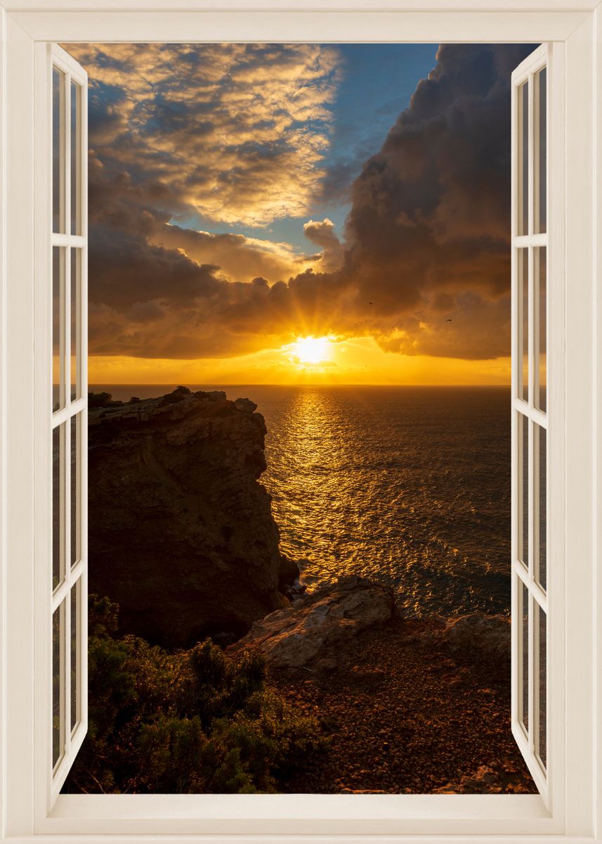 'Open window view sea beach' Poster, picture, metal print, paint by ...