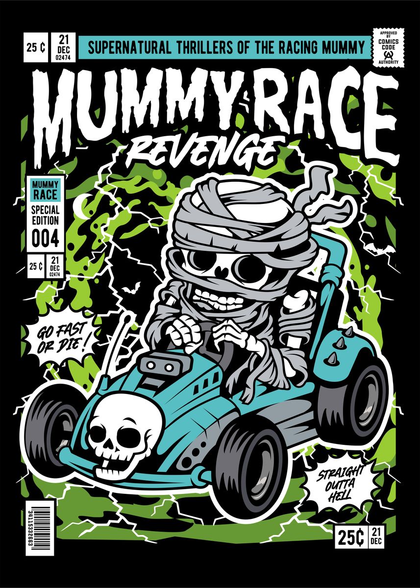 'mummy car racer comic cove' Poster, picture, metal print, paint by ...
