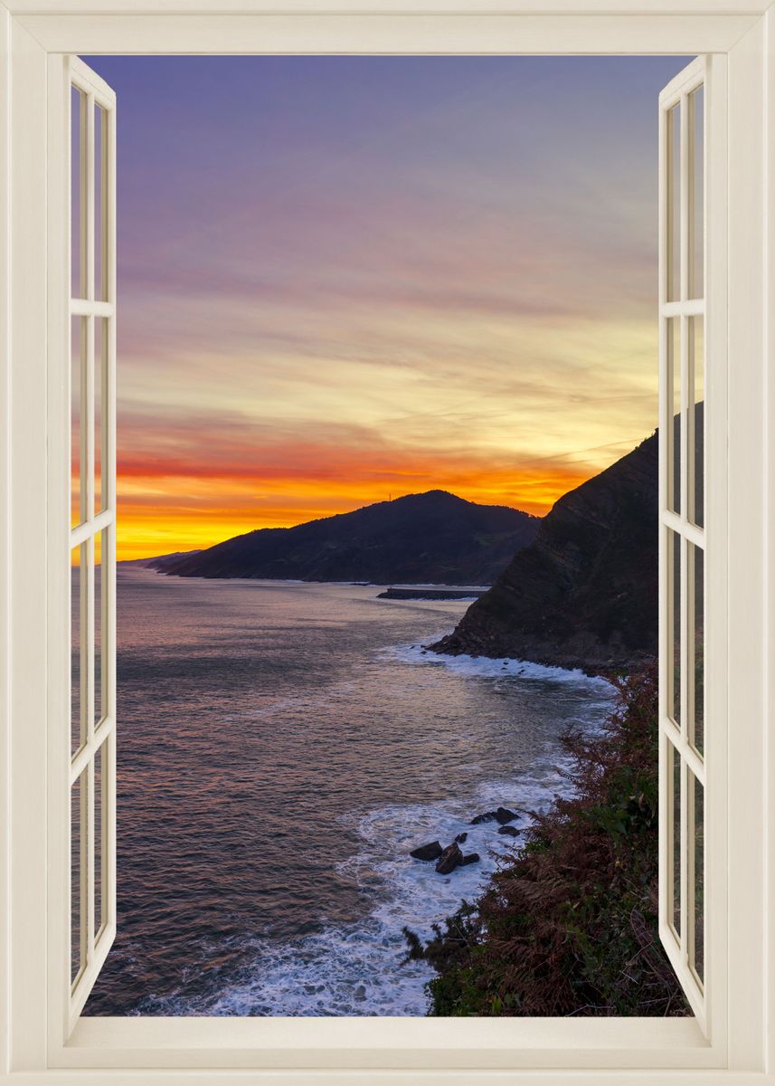 'Open window view sea beach' Poster, picture, metal print, paint by ...