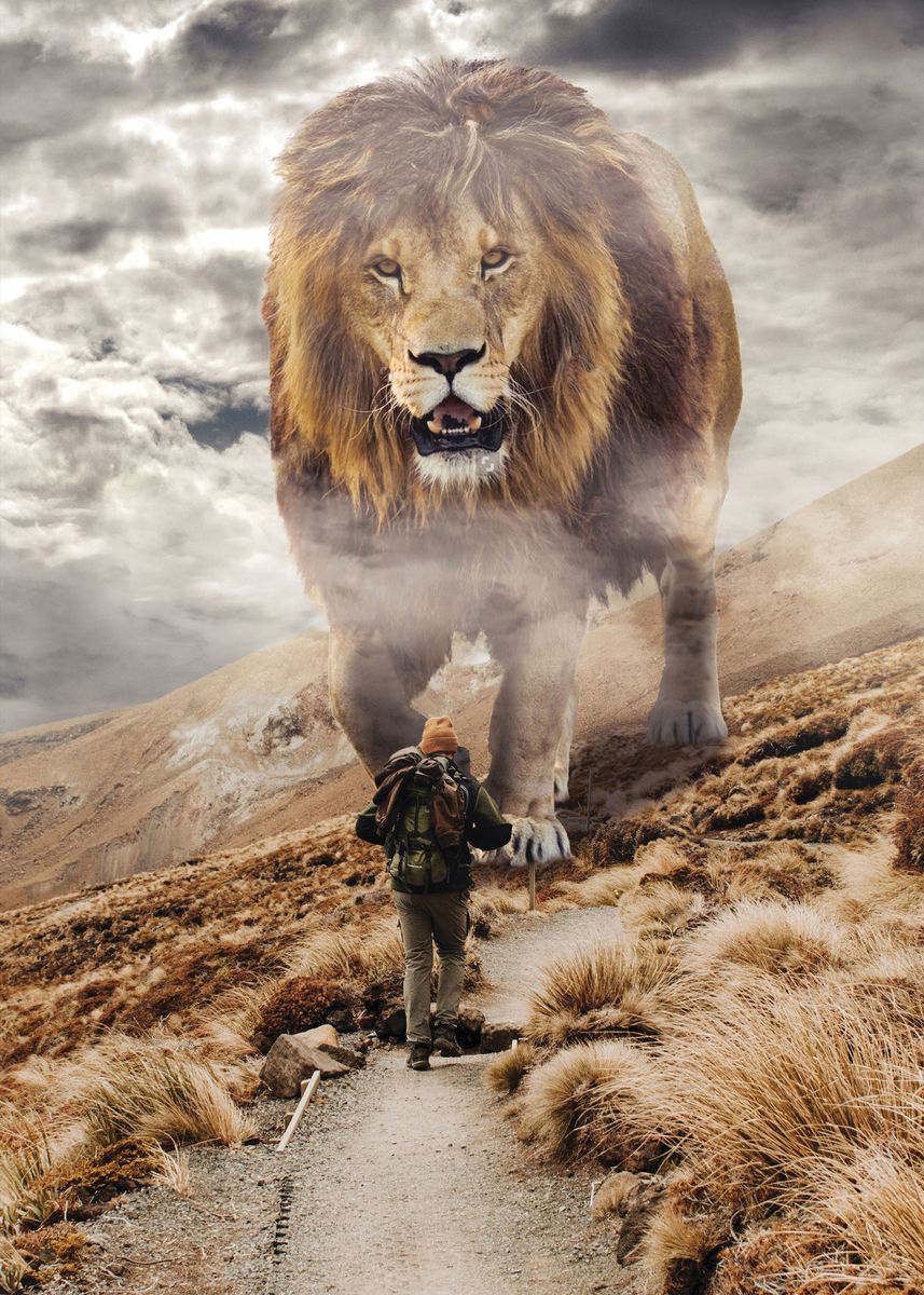 'Mindset Lion vs Man' Poster, picture, metal print, paint by CHAN ...