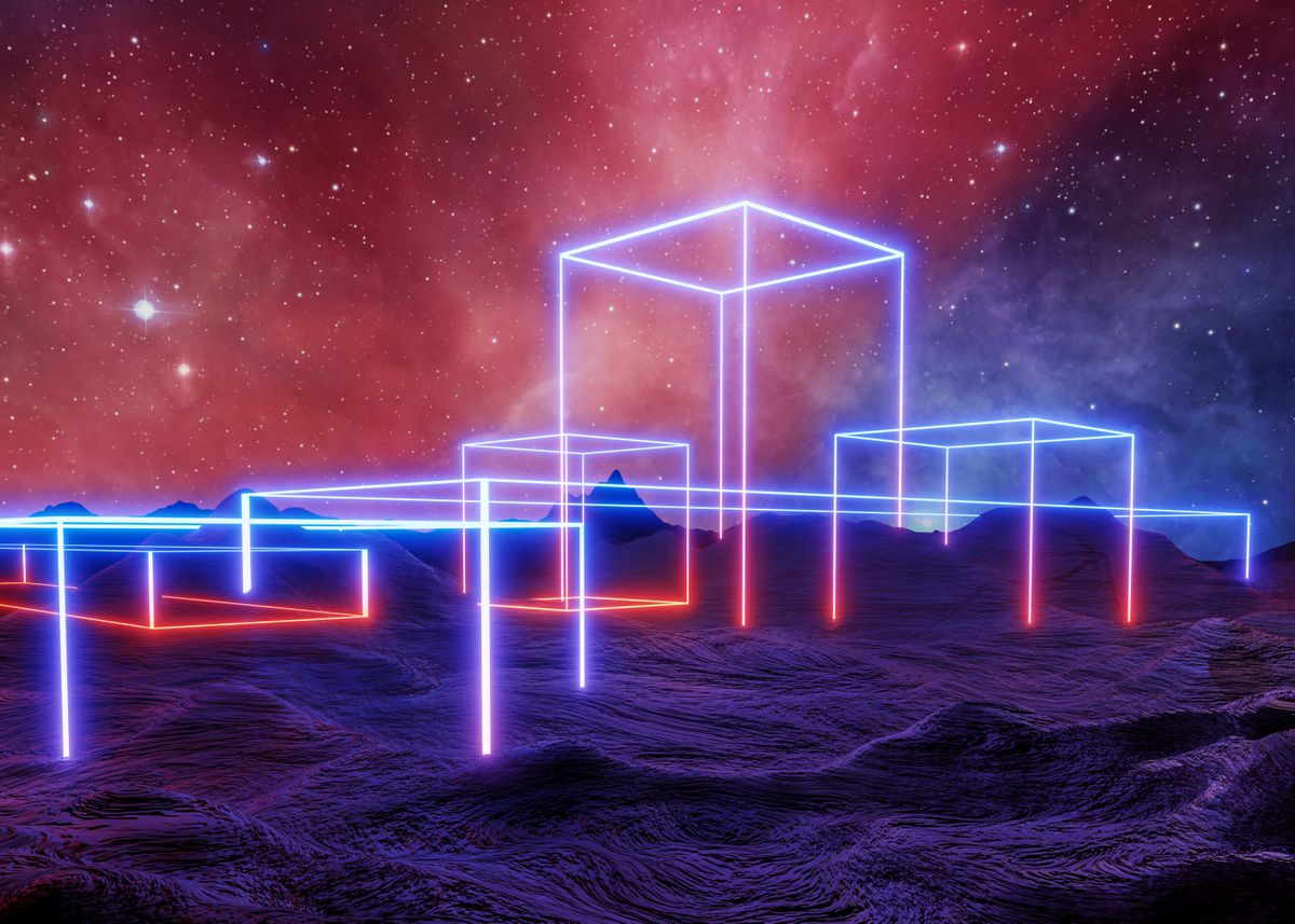 'Futuristic Neon City' Poster by 80s Retro | Displate