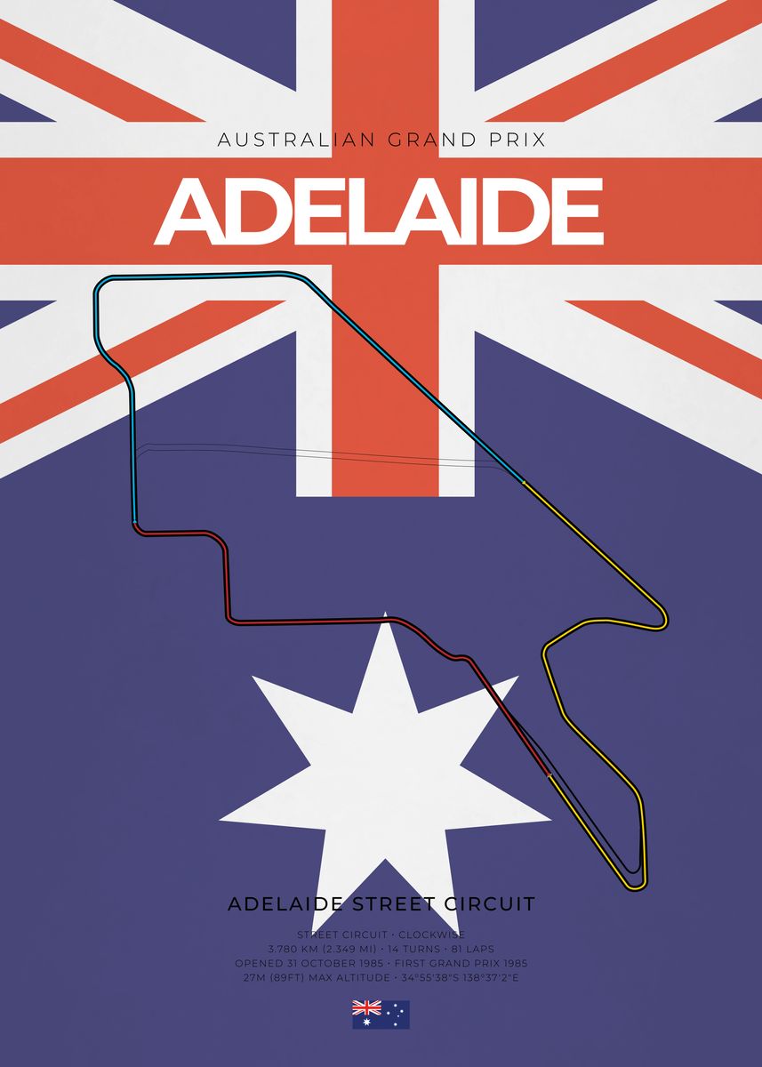 'Adelaide F1 Circuit' Poster, picture, metal print, paint by aio | Displate