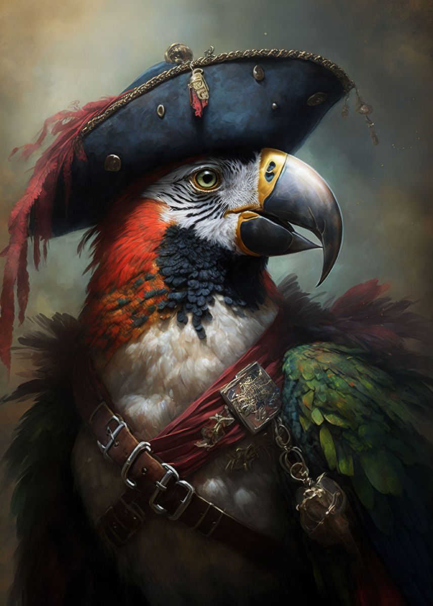 'parrot pirate' Poster, picture, metal print, paint by PODLOUSY | Displate