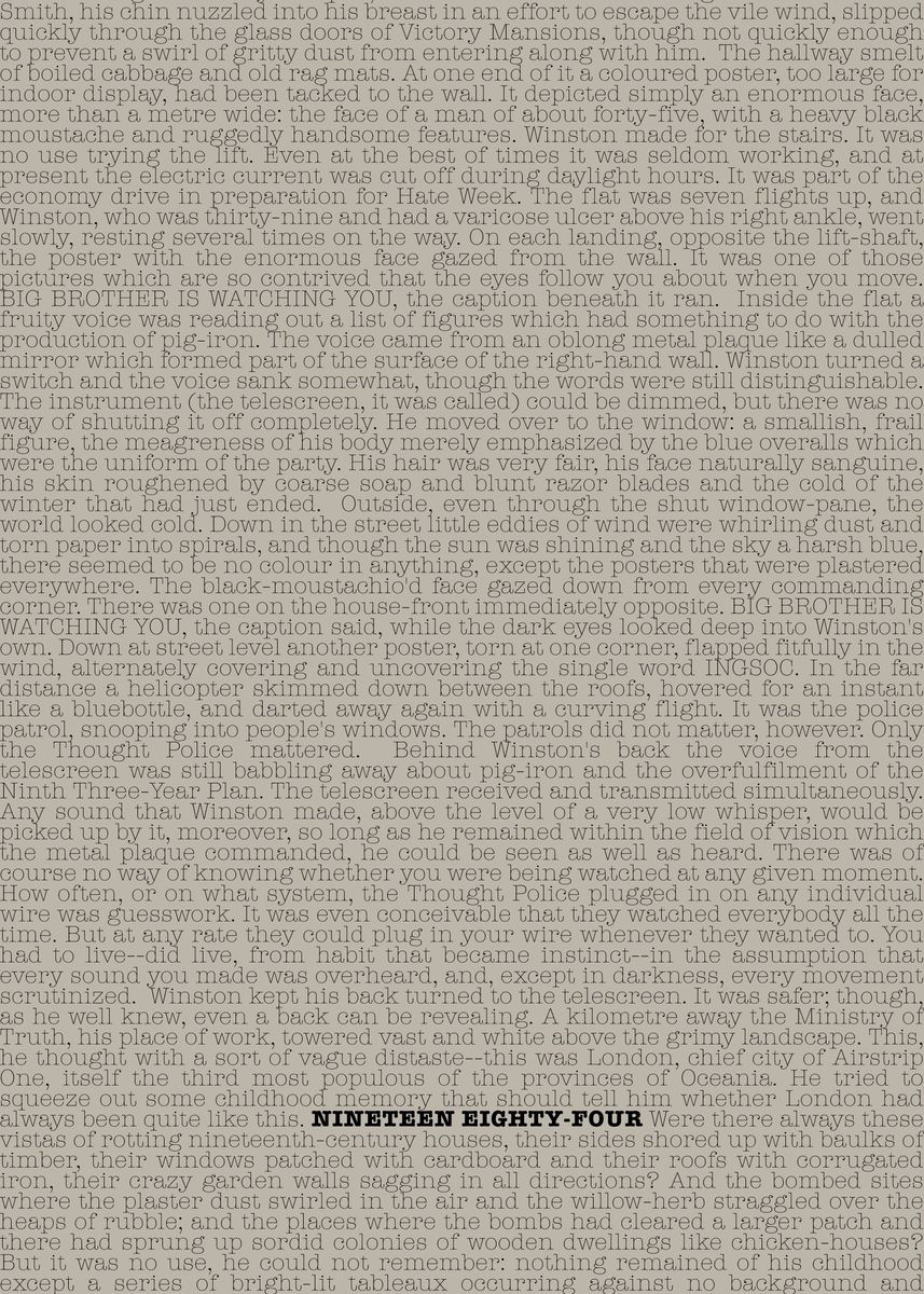 'Nineteen Eighty Four Text' Poster, picture, metal print, paint by ...