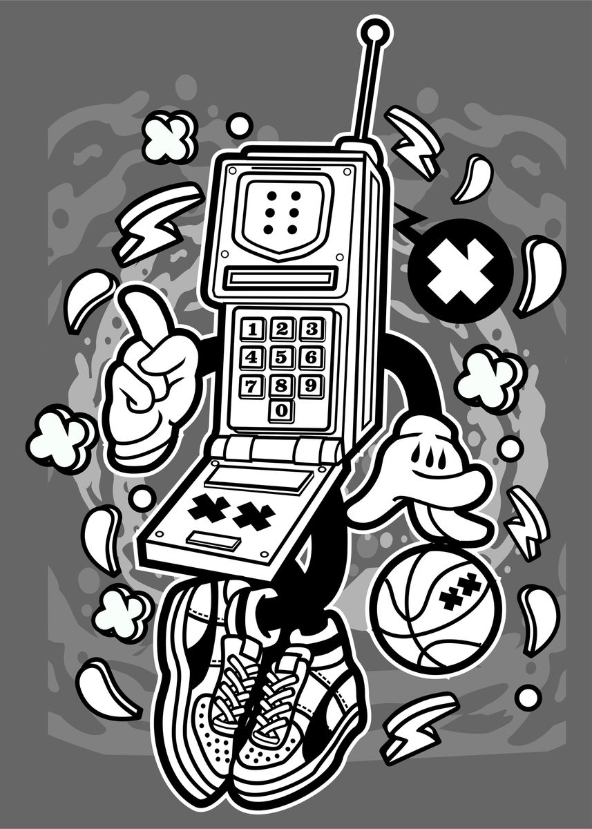 'retro cell phone cartoon' Poster, picture, metal print, paint by ...