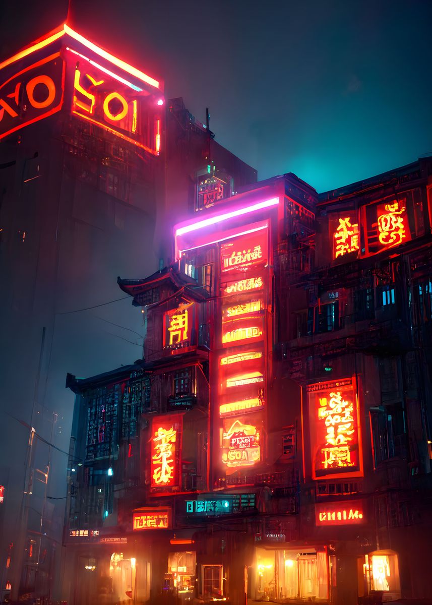 'Asian Neon Lights' Poster, picture, metal print, paint by David ...