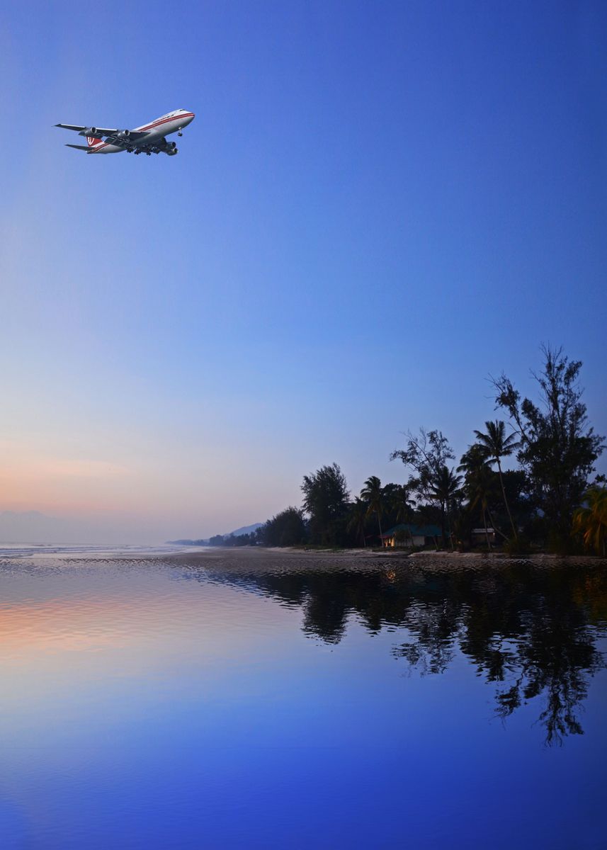 'Airplane Over The Beach' Poster, picture, metal print, paint by crbn ...