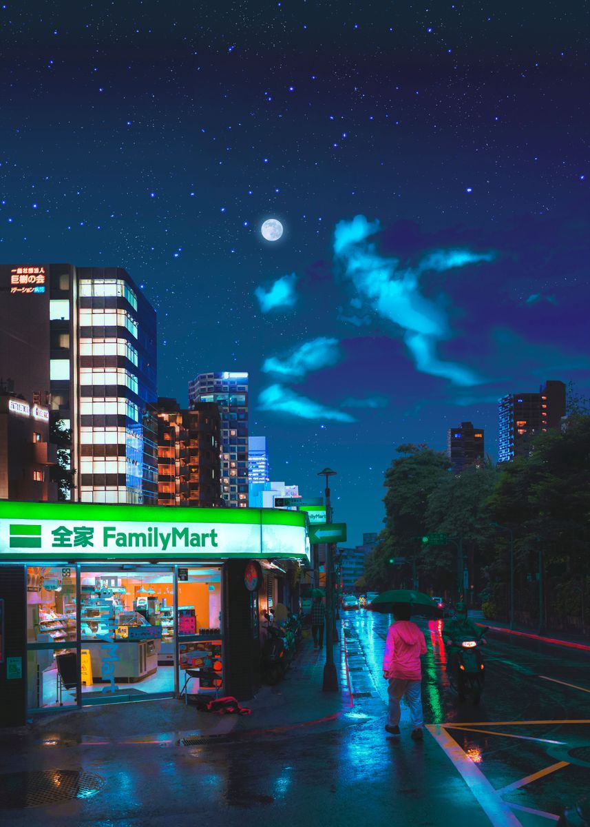 'Japanese Night' Poster, picture, metal print, paint by Yagedan | Displate