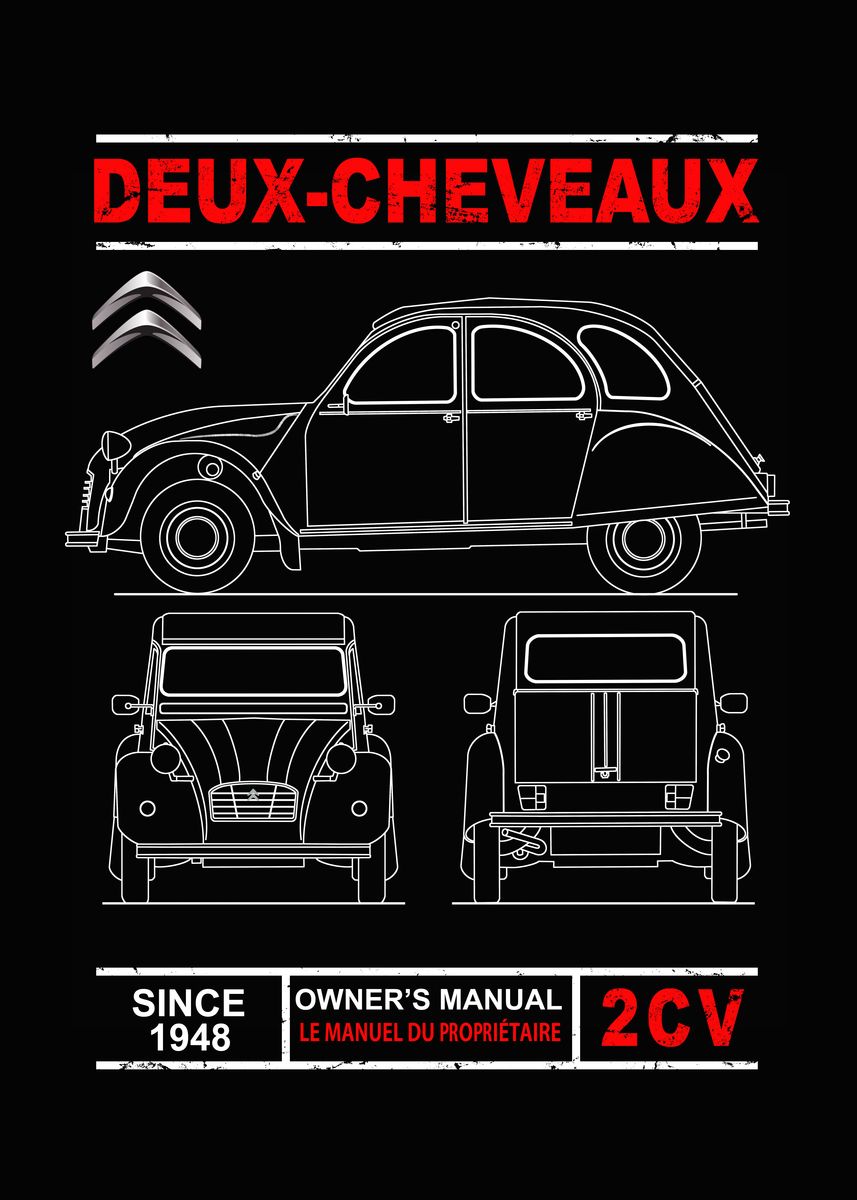 'Blueprint of the 2CV' Poster, picture, metal print, paint by ...
