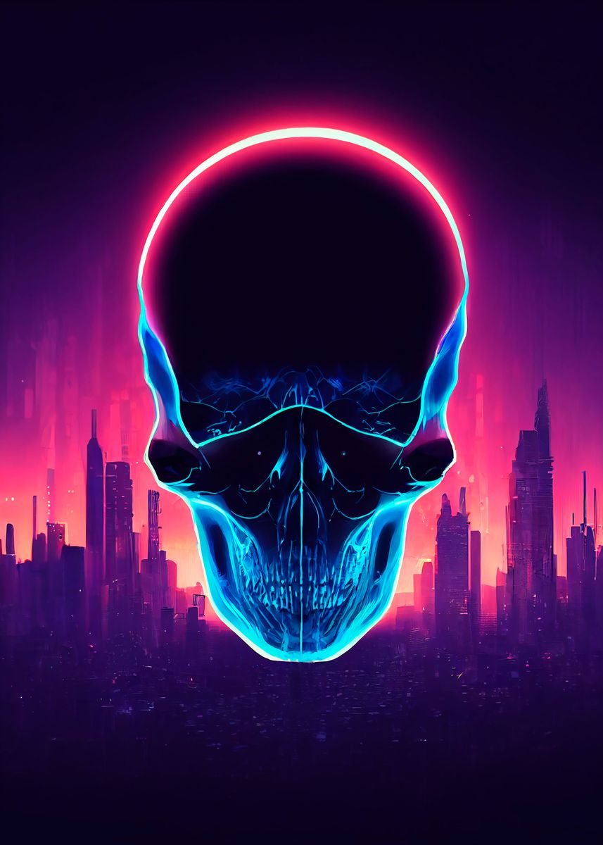 'neon skull' Poster, picture, metal print, paint by Metal Edge Creation ...