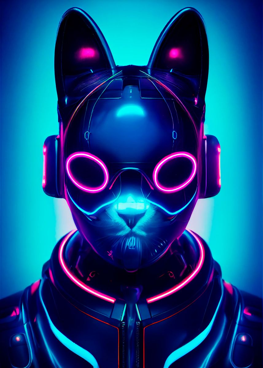 'neon cat' Poster, picture, metal print, paint by Limited edition ...