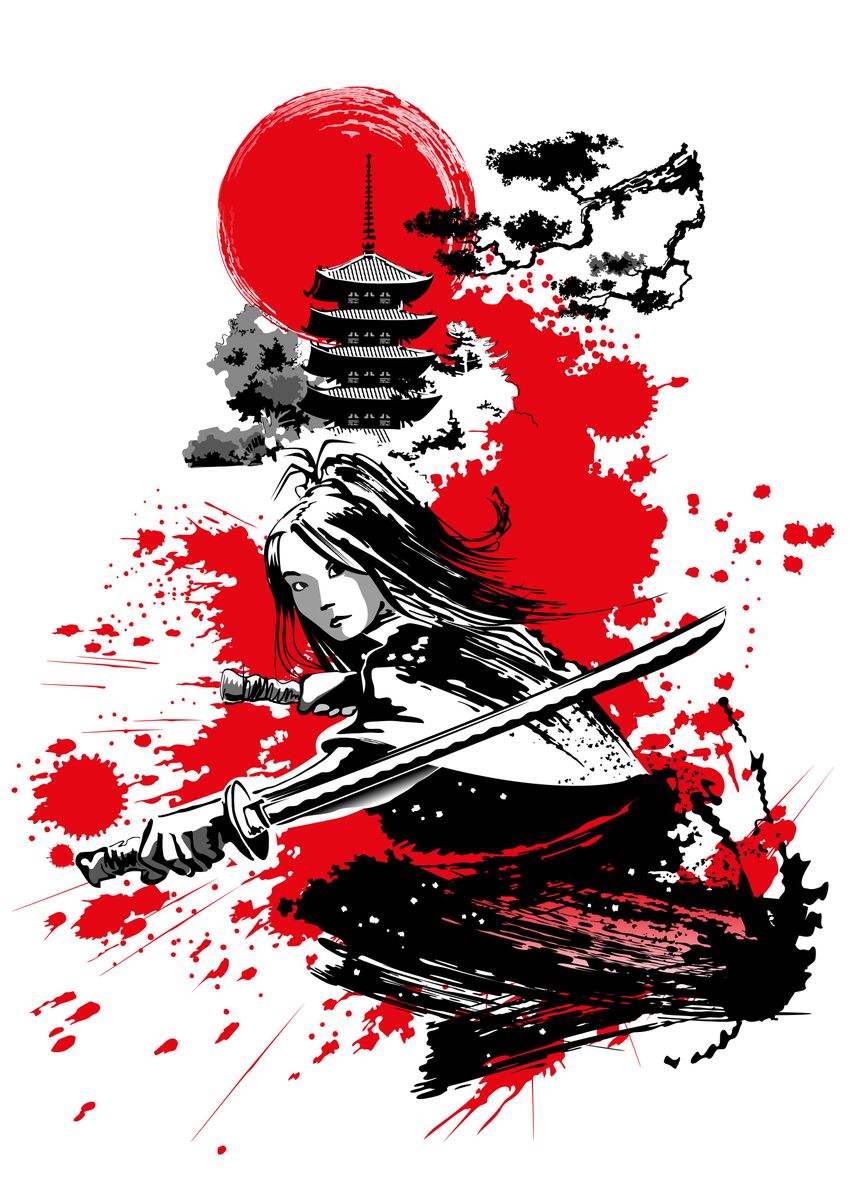 'Japanese Girl Samurai' Poster, picture, metal print, paint by Drews ...