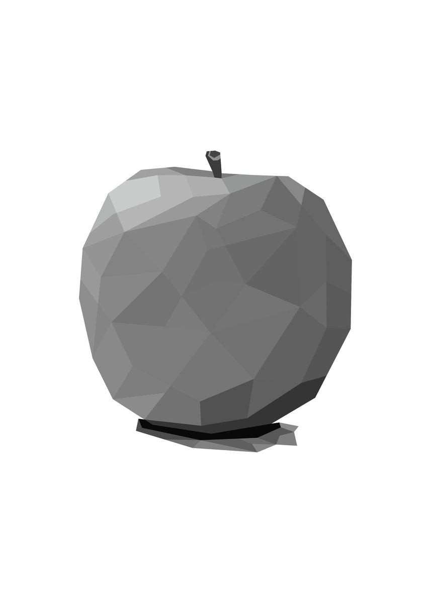 'Apple Lowpoly Grayscale' Poster, picture, metal print, paint by Rizky ...